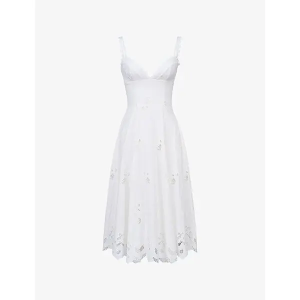 House Of Cb Tatiana V-neck Cotton Midi Dress - White