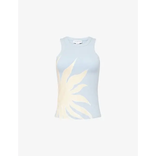 NEVER FULLY DRESSED Rib Knit Tank Top With Sun Intarsia - Blue