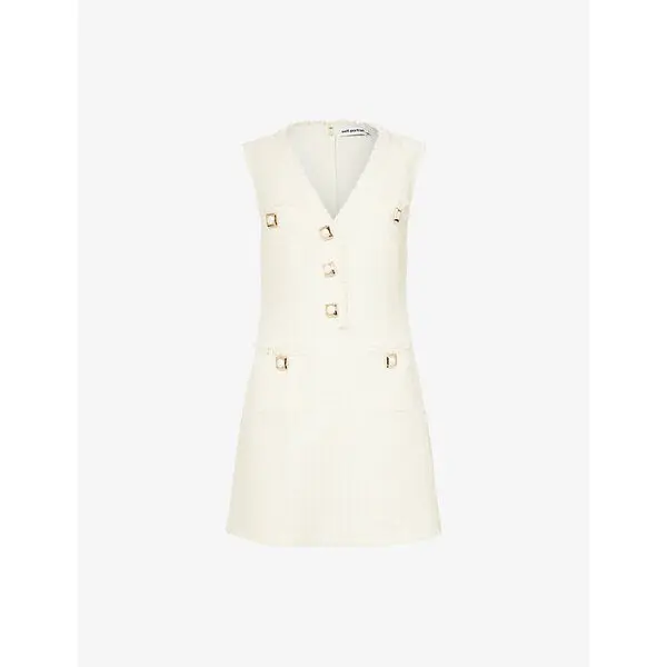 SELF-PORTRAIT Sleeveless V-neck Boucle Mini Dress - Cream