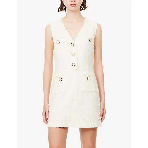 SELF-PORTRAIT Sleeveless Bouclé Woven Mini Dress