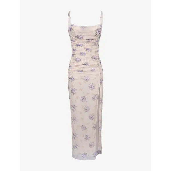 House Of Cb Floral-print Stretch-mesh Maxi Dress - Ivory Peony Floral