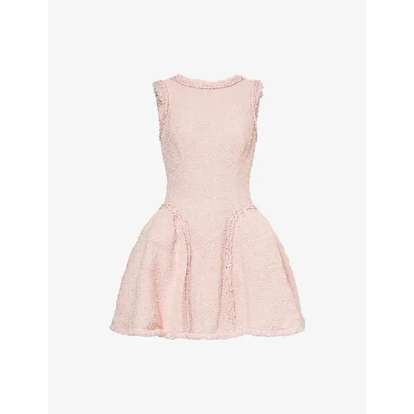 SELF-PORTRAIT Sleeveless Boucle Woven Mini Dress - Pink