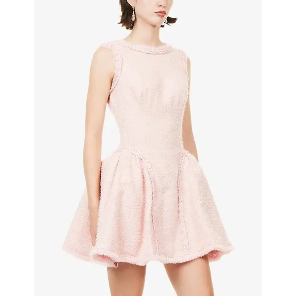 self portrait boucle dress pink self-portrait - Pink Boucle Metallic Tiered Midi Dress