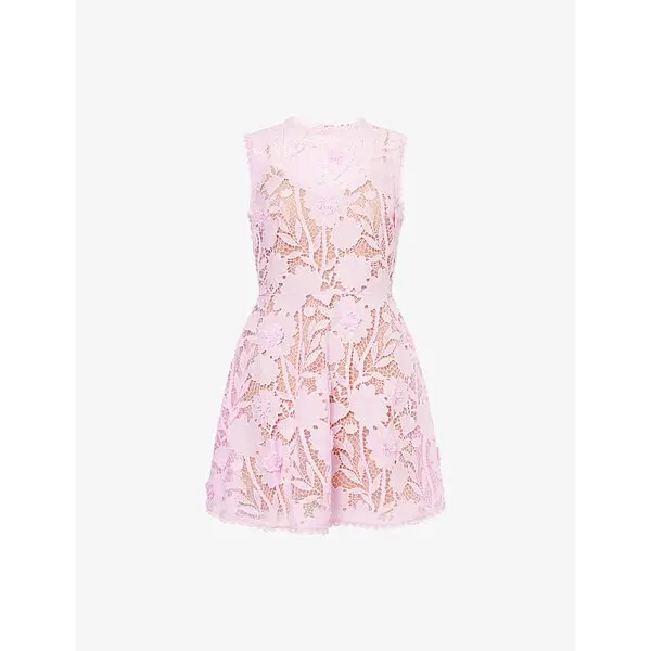 SELF-PORTRAIT Embroidered Floral Lace Mini Dress - Pink