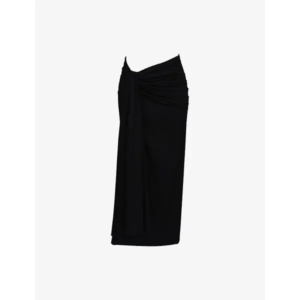 House Of Cb April Draped Stretch-cotton Midi Skirt - Black
