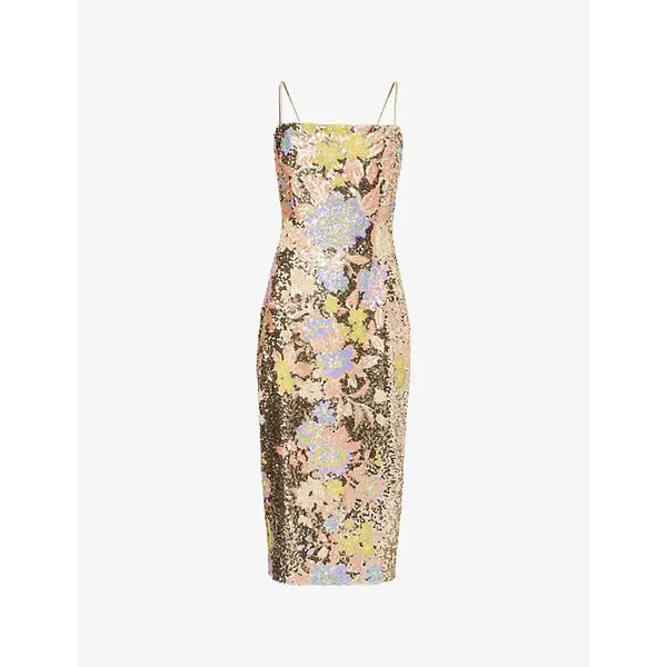 NADINE MERABI Floral Sequin Midi Dress - Metallic