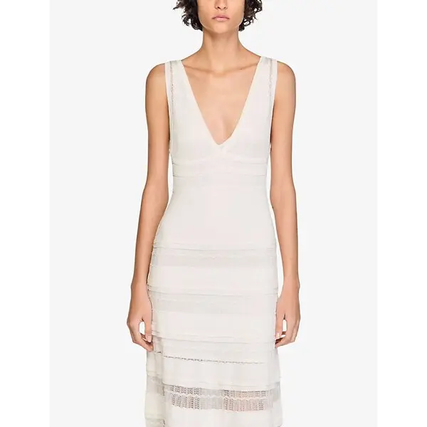 Sandro V-neck Pointelle Knitted Maxi Dress