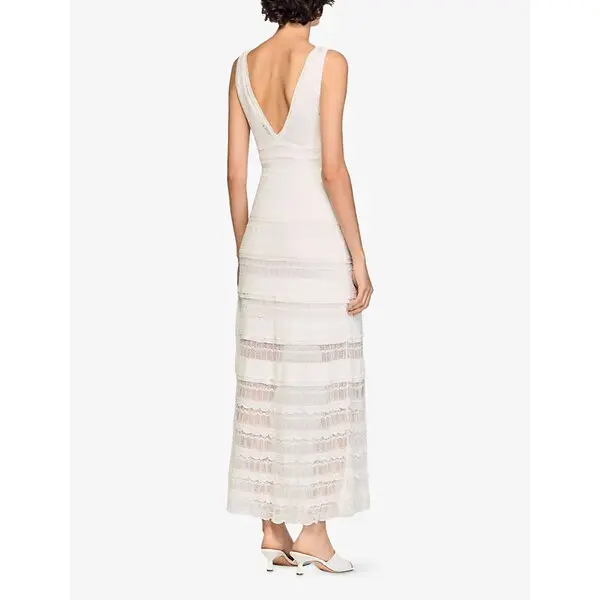 Sandro V-neck Pointelle Knitted Maxi Dress