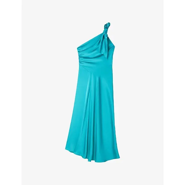 Sandro One-shoulder Sleeveless Satin Maxi Dress - Green