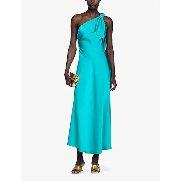 Sandro One-shoulder Sleeveless Satin Maxi Dress