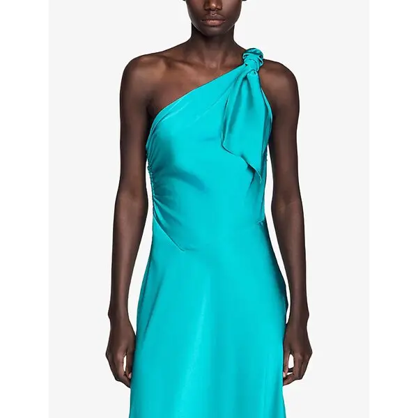 Sandro One-shoulder Sleeveless Satin Maxi Dress