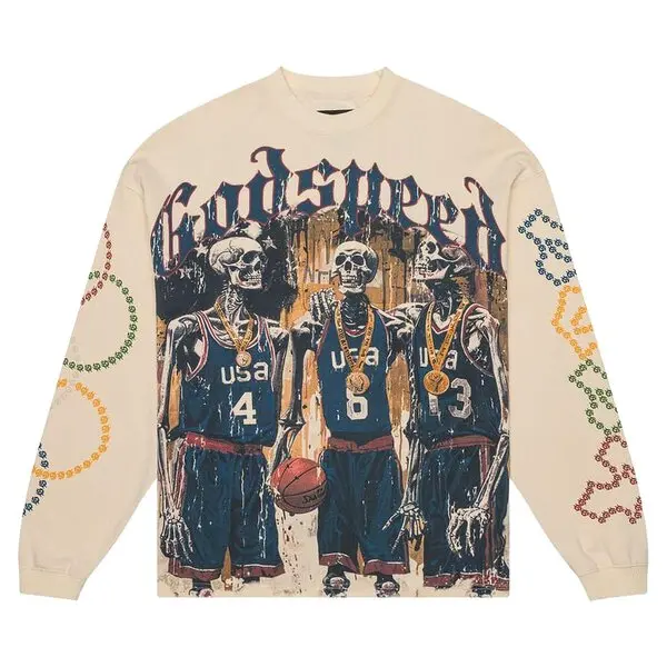 GODSPEED Dream Team Graphic Long Sleeve T-shirt - Cream