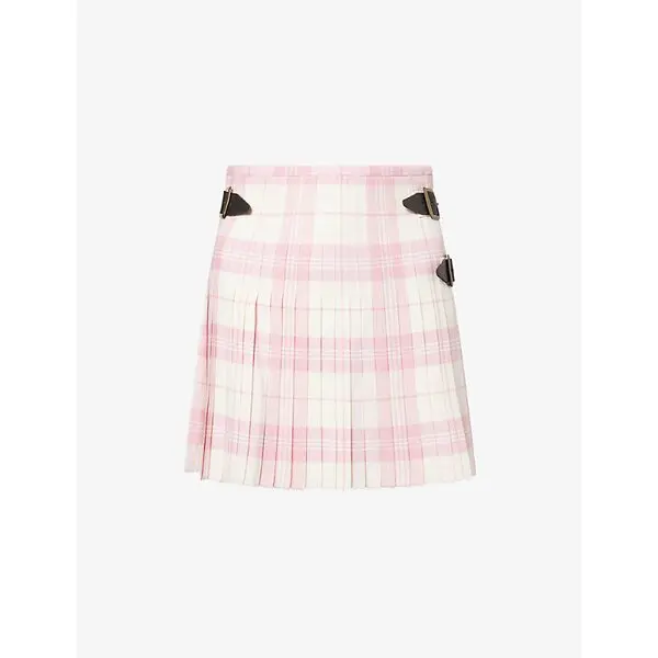 VIVIENNE WESTWOOD Check Pattern Wool Kilt Mini Skirt - Ivory Pink