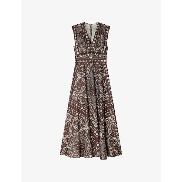Sandro Bandana-print Satin Maxi Dress - Taupe / White