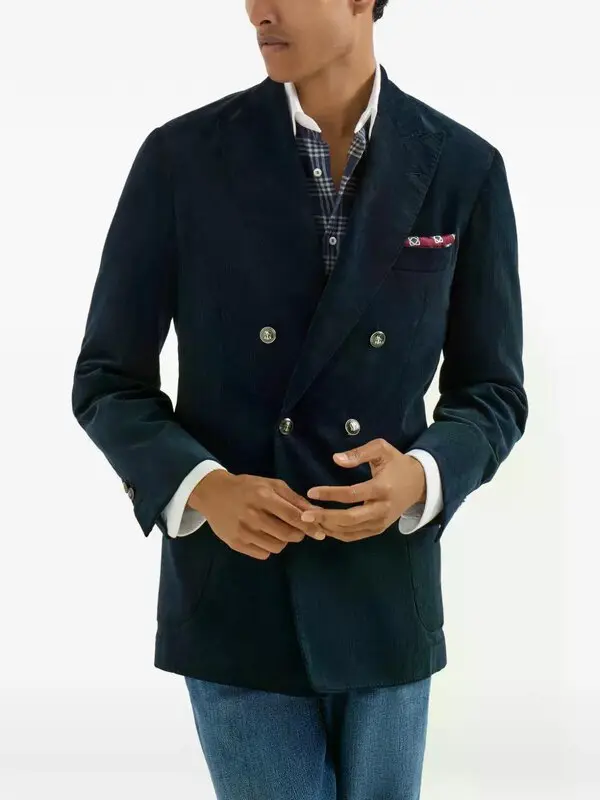 Brunello Cucinelli Sea Island Cotton Narrow-wale Corduroy One-and-a-half Breasted Deconstructed Blazer With Patch Pockets - Blue
