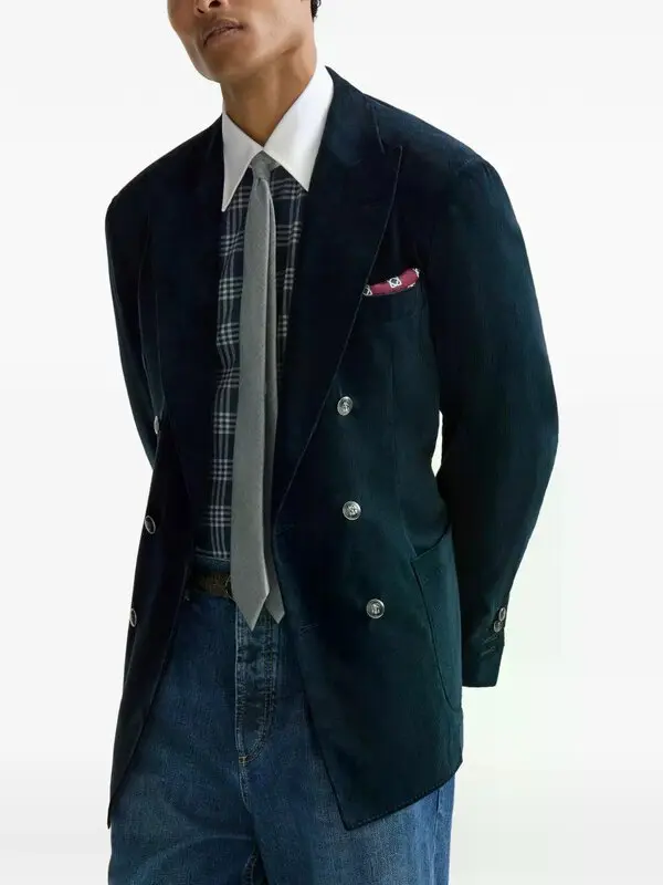 Brunello Cucinelli Sea Island Cotton Narrow-wale Corduroy One-and-a-half Breasted Deconstructed Blazer With Patch Pockets - Blue