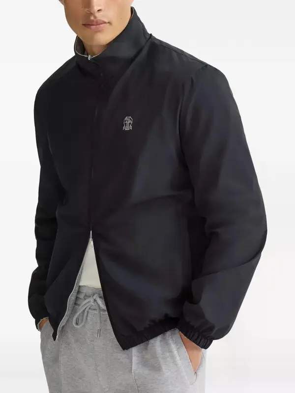 Brunello Cucinelli Reversible Bonded Nylon Jacket With Logo - Blue