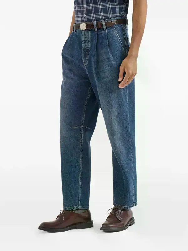 Brunello Cucinelli Comfort Cotton Denim Double Pleat Trousers - Blue