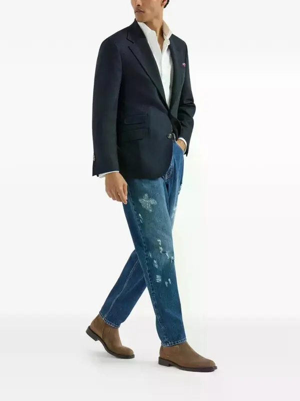 Brunello Cucinelli Mouliné Virgin-wool Twill Deconstructed Cavallo Blazer With Metal Buttons - Blue