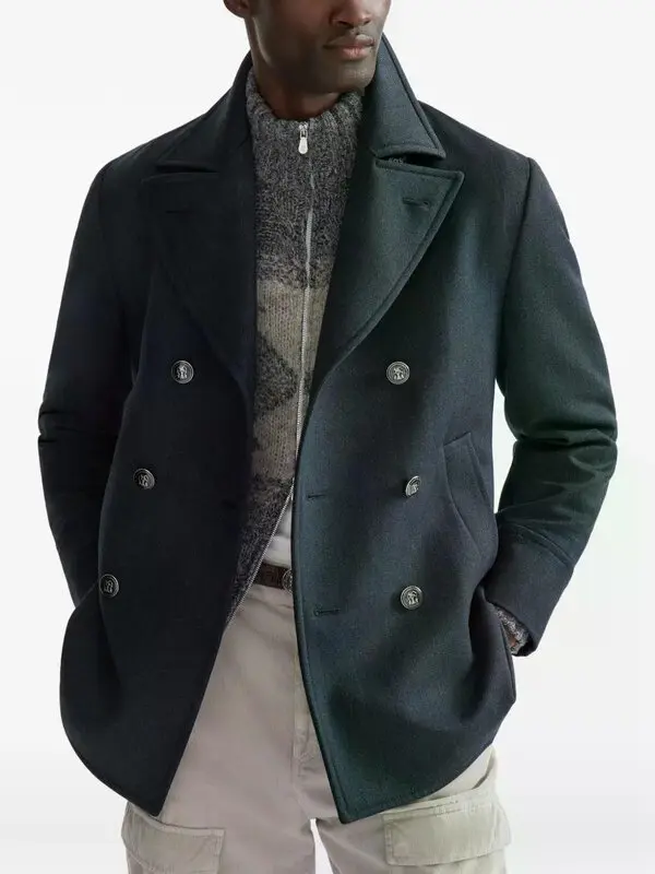 Brunello Cucinelli Wool And Cashmere Cavalry Pea Coat With Metal Buttons