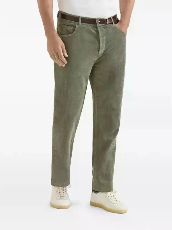 Brunello Cucinelli Narrow-wale Corduroy Garment-dyed Five-pocket Trousers - Green