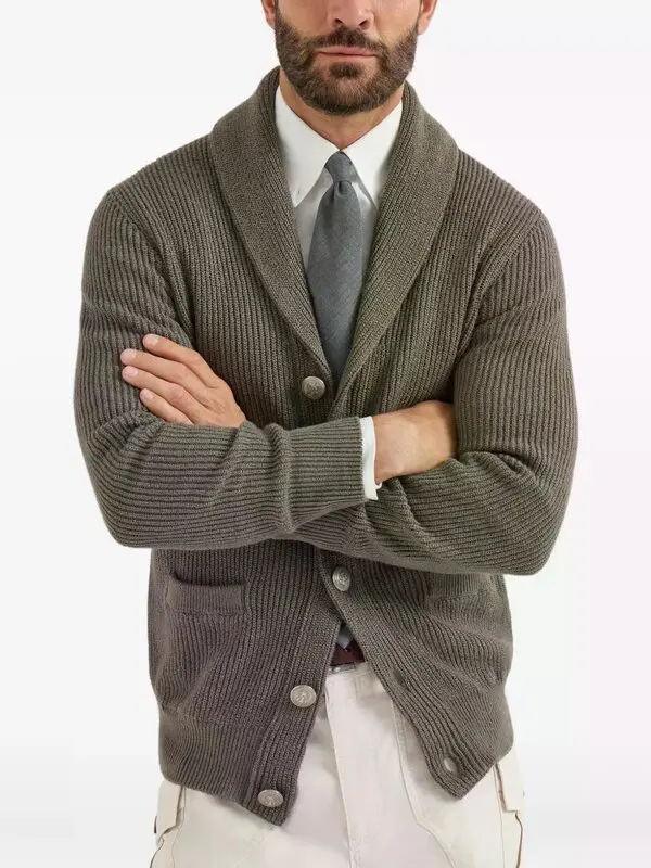 Brunello Cucinelli Malfilé Cotton English Rib Cardigan With Shawl Collar