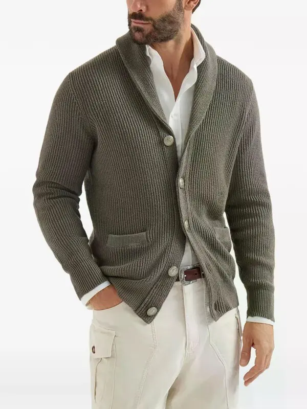 Brunello Cucinelli Malfilé Cotton English Rib Cardigan With Shawl Collar