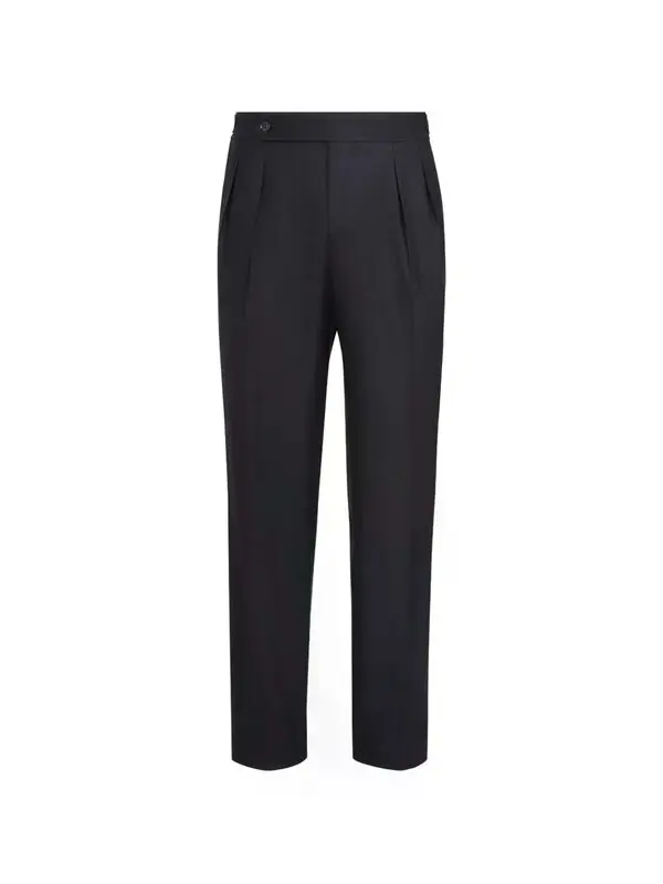 Brunello Cucinelli Virgin Wool And Silk Lightweight Twill Tuxedo Trousers With Double Pleats And Waist Tabs - Black