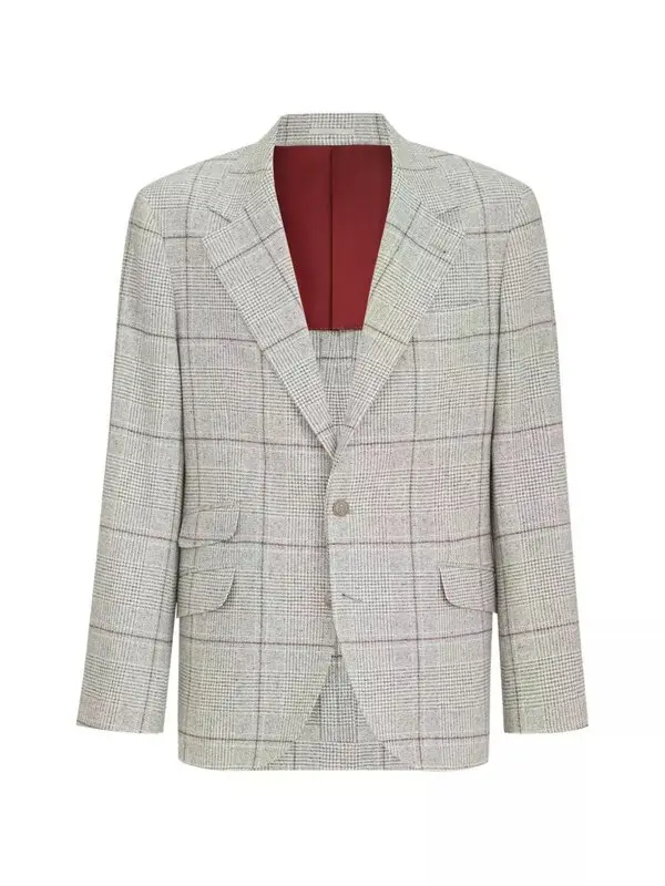 Brunello Cucinelli Silk, Wool And Cashmere Prince-of-wales Flannel Deconstructed Cavallo Blazer With Metal Buttons - Grey