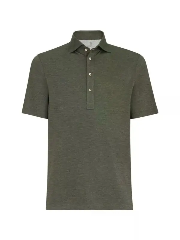 Brunello Cucinelli Virgin Wool, Silk And Cotton Piqué Polo Shirt With Spread Collar - Green