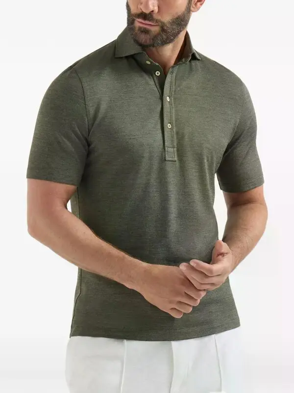 Brunello Cucinelli Virgin Wool, Silk And Cotton Piqué Polo Shirt With Spread Collar - Green