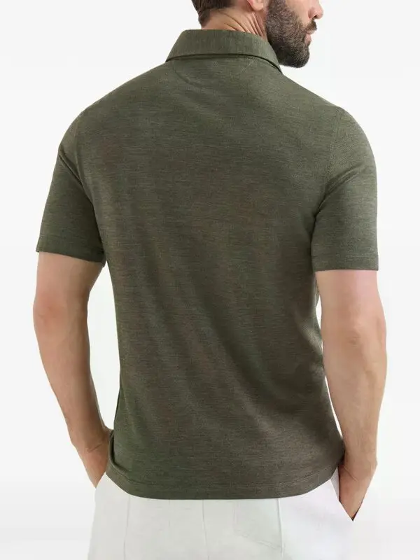 Brunello Cucinelli Virgin Wool, Silk And Cotton Piqué Polo Shirt With Spread Collar - Green