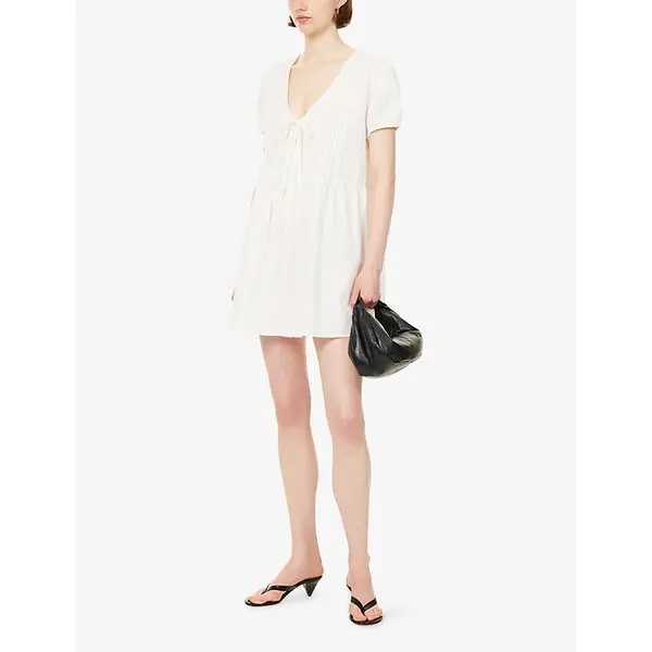 DEIJI STUDIOS Short Sleeve V-neck Cotton Mini Dress