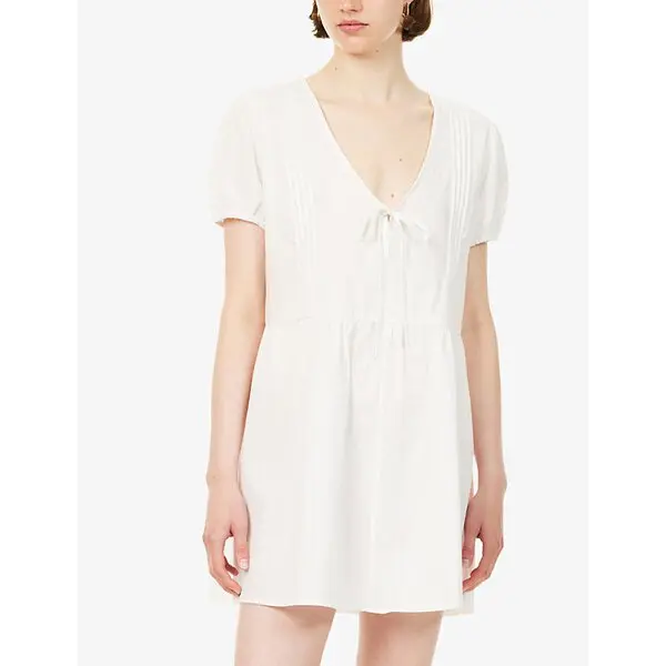 DEIJI STUDIOS Short Sleeve V-neck Cotton Mini Dress