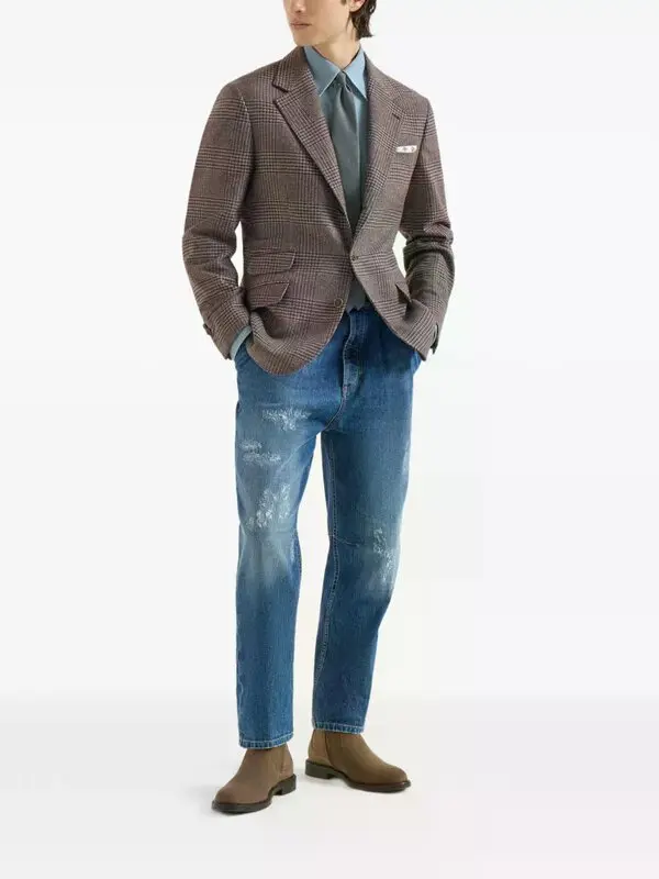 Brunello Cucinelli Iconic-fit Five-pocket Trousers With Double Pleats And Rips - Blue