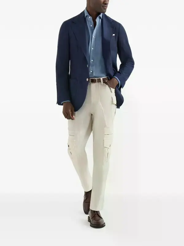 Brunello Cucinelli Cotton And Cashmere Denim-effect Diagonal Shirt With Spread Collar - Blue