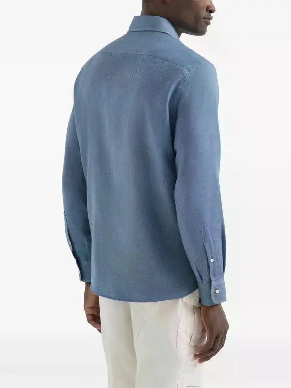 Brunello Cucinelli Cotton And Cashmere Denim-effect Diagonal Shirt With Spread Collar - Blue