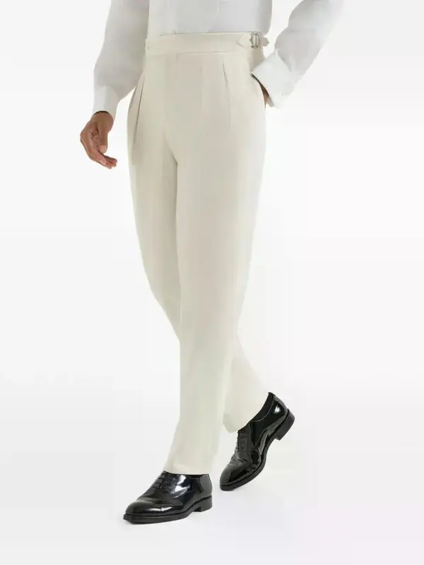 Brunello Cucinelli Sea Island Cotton Narrow-wale Corduroy Tuxedo Trousers With Double Pleats And Tabbed Waistband - Neutrals