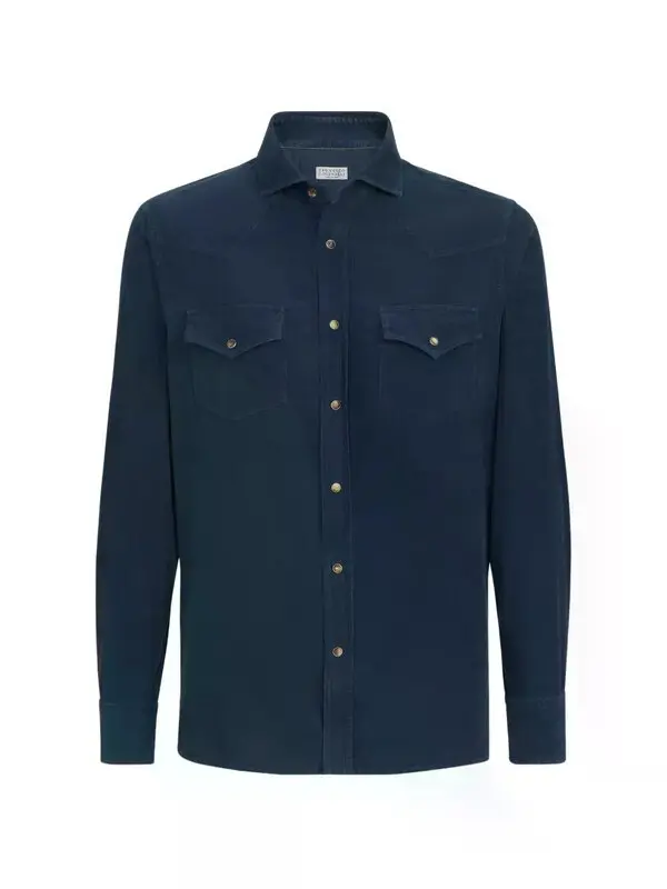 Brunello Cucinelli Garment-dyed Easy-fit Western Shirt In Narrow-wale Corduroy - Blue