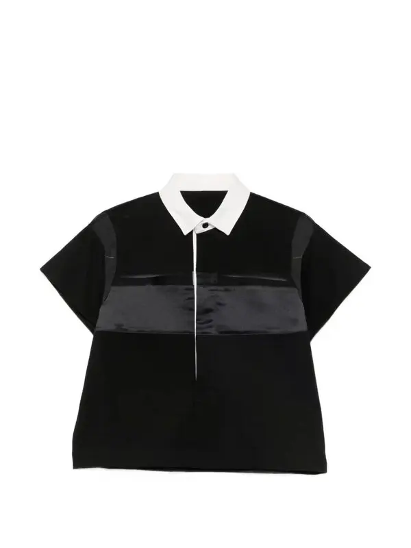 Sacai Paneled Ruffled Sleeve Polo Top - Black