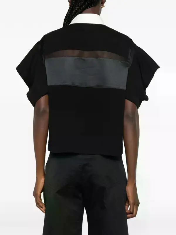 Sacai Paneled Ruffled Sleeve Polo Top