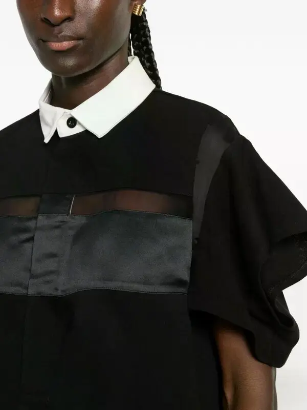 Sacai Paneled Ruffled Sleeve Polo Top