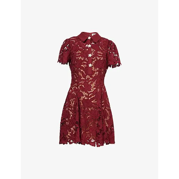 SELF-PORTRAIT Lace Cut-out Woven Mini Dress - Burgundy