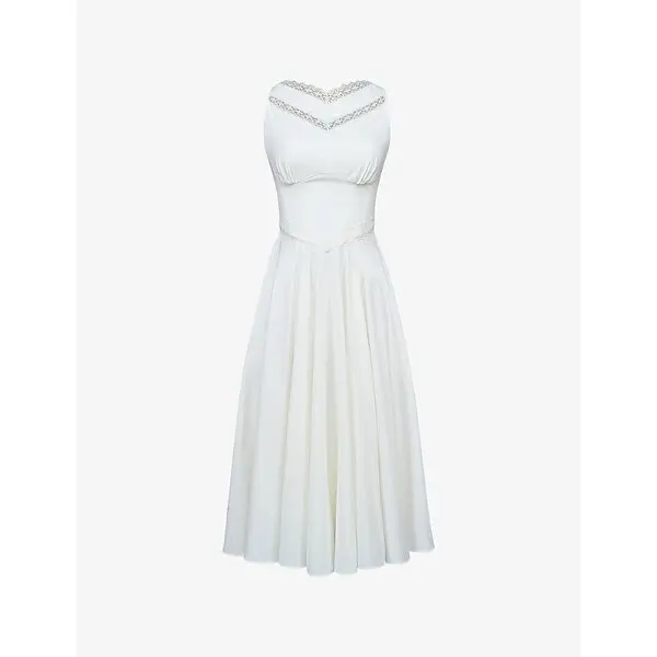 House Of Cb Scarlett Lace-insert Stretch-cotton Midi Dress - White