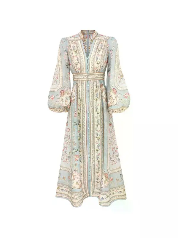Zimmermann Roselight Floral-print Linen Dress - Blue