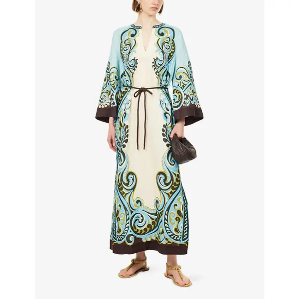 ALEMAIS Natalia Belted Linen Midi Dress