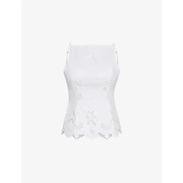House Of Cb Nolia Bow-back Broderie Cotton Top - White