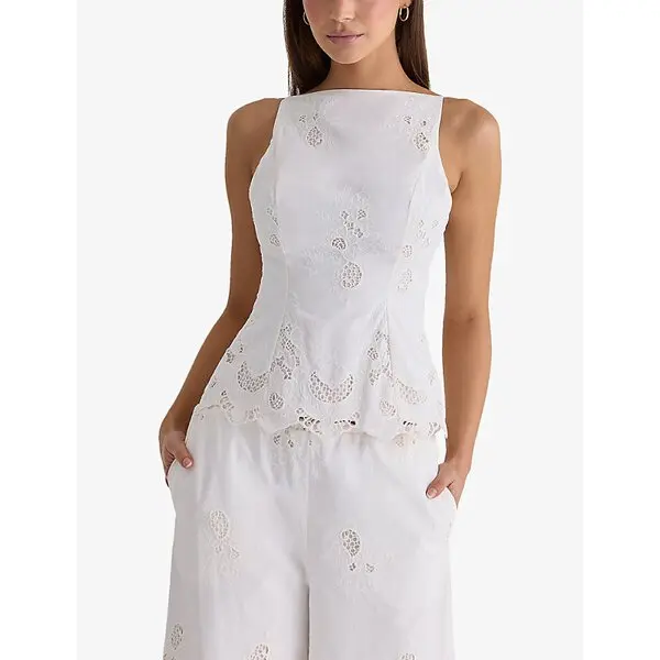 House Of Cb Nolia Bow-back Broderie Cotton Top