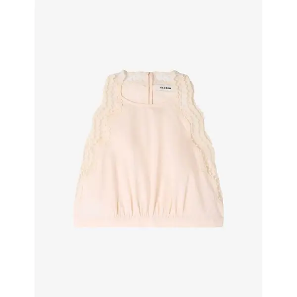 Sandro Cropped Cotton Top With Contrast Trim - Light Pink