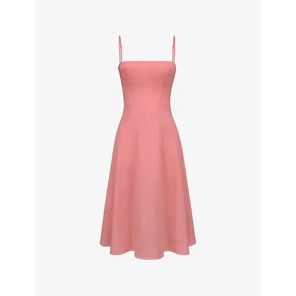 House Of Cb Dolly Square-neck Stretch-cotton Midi Dress - Raspberry